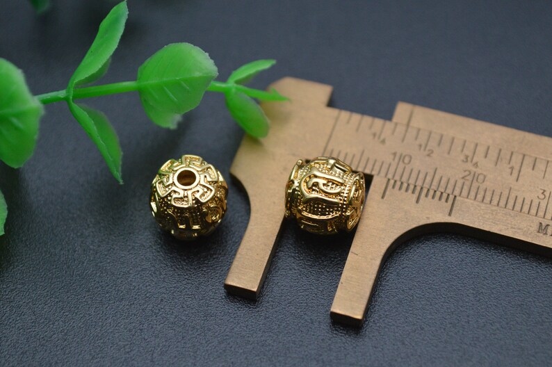 20pc 18k Gold Plating Metal Copper Buddhist Mantra Round Beads DIY ...