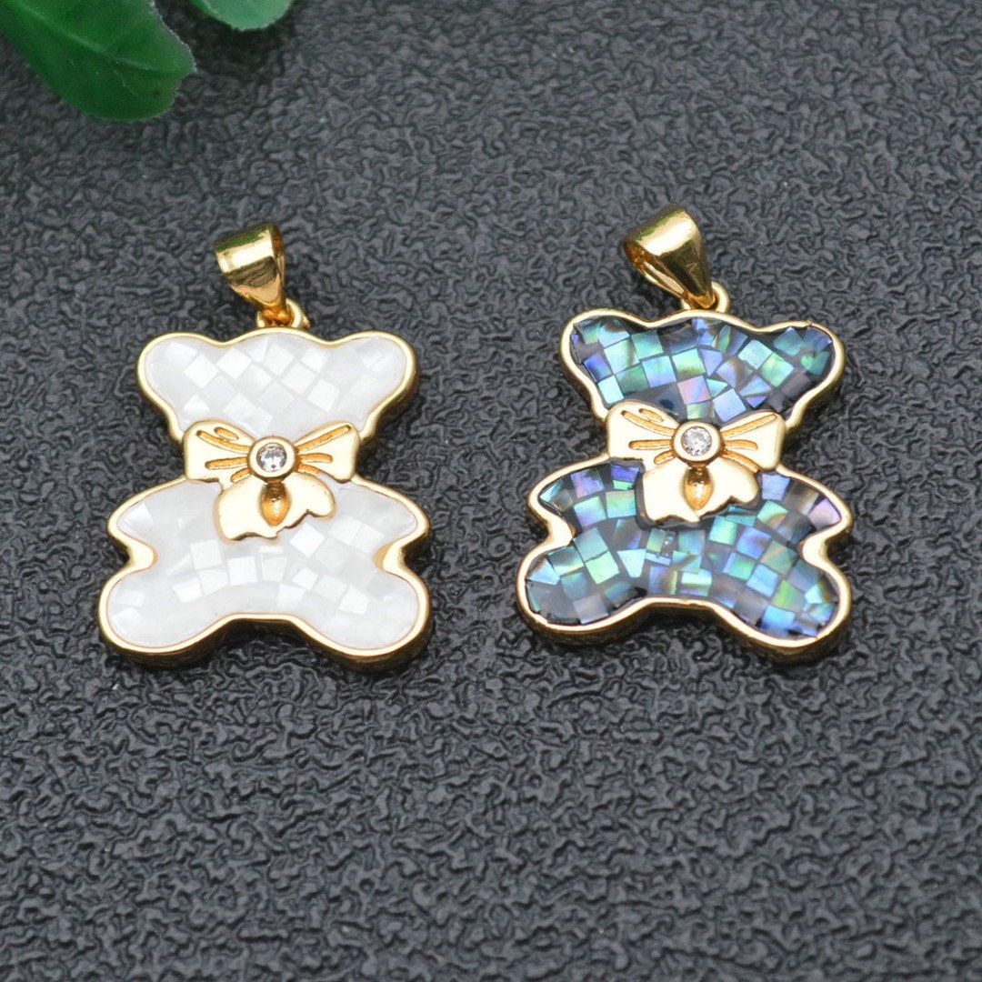 Natural White and Abalone Shell Paved Cute Cartoon Bear Shape Pendant ...