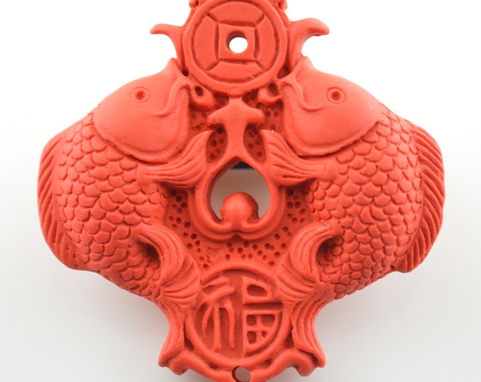 1pc High Quality Carved Cute Fish Chinese Words Red Cinnabar Stone ...