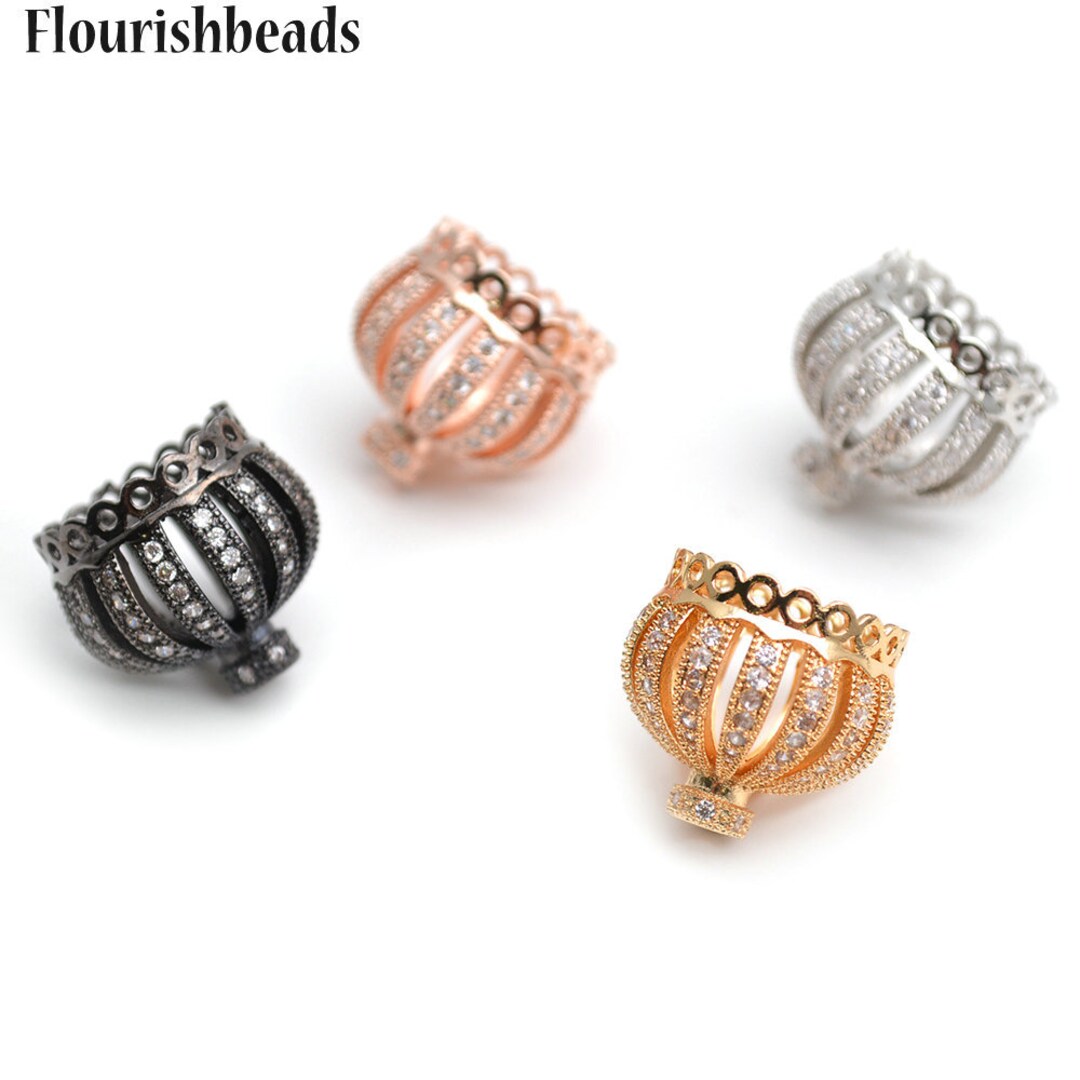 1pc 20mm Paved CZ Beads Crown Shape Bead Caps Fit Tassel Pendant Making ...