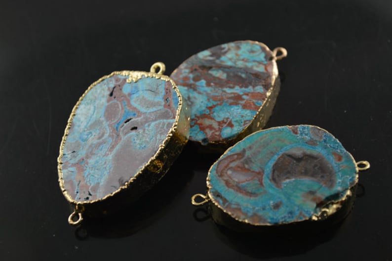 1pc 18k Gold Plating Unique Blue Ocean Jasper Stone Square Slab Pendant ...