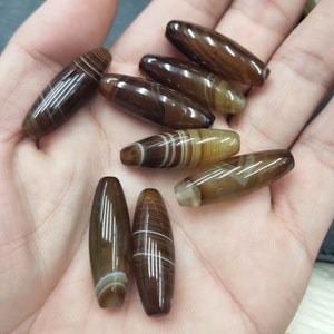 10pc 10x30mm Banded Coffee Color Agate DZI Tube Stone Loose Beads - Etsy
