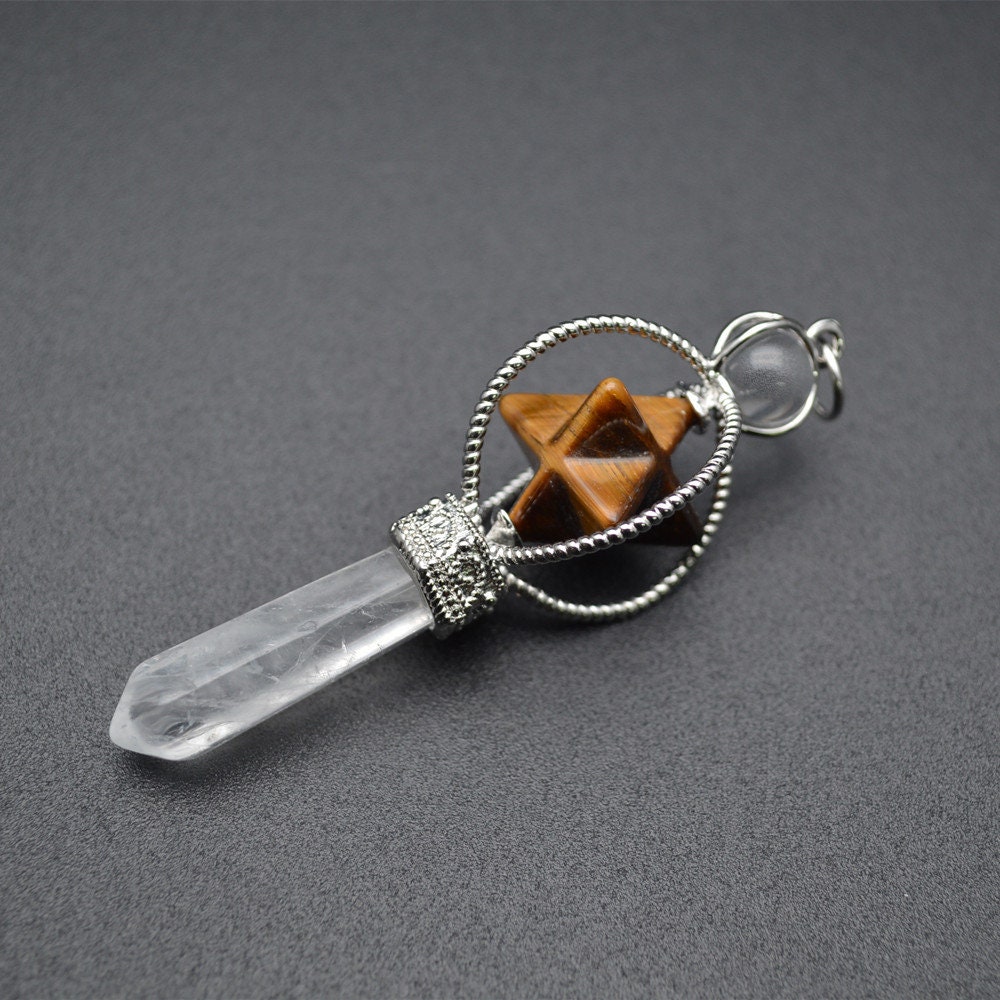 Double Layer Natural Crystal Quartz Point Pillar With Gemstone Star ...