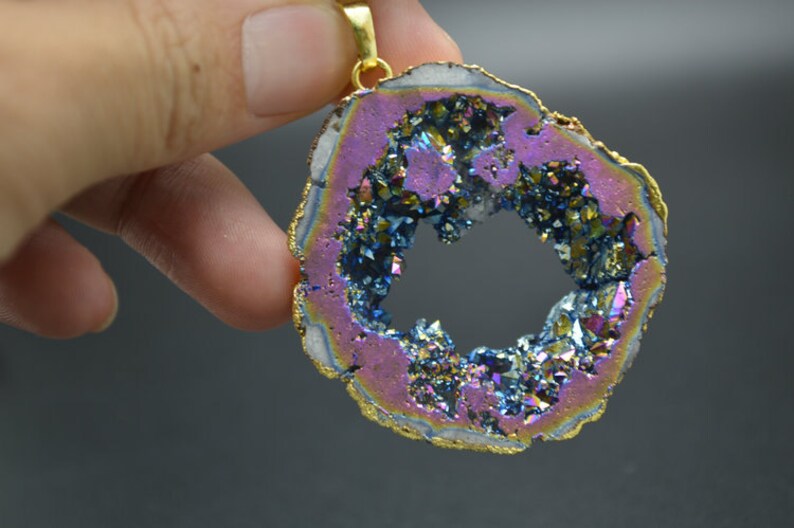 1pc Rainbow Color Titanium Electroplating Geode Druzy Agate - Etsy