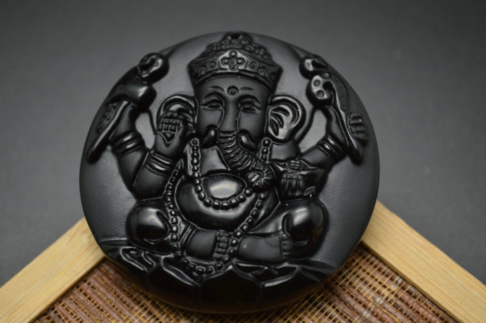 1pc Natural Obsidian Carved Elephant God Genesha Stone Pendant - Etsy