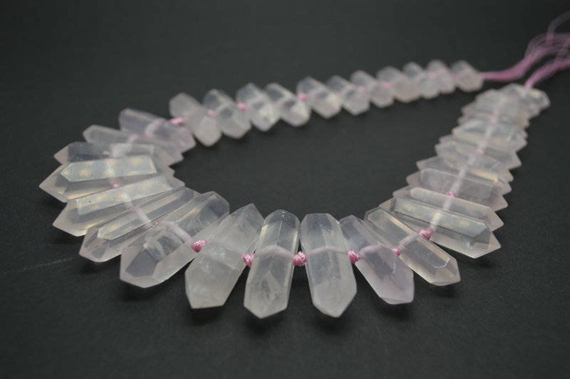 Double Point Pillar Natural Rose Quartz Stone Graduated Loose - Etsy