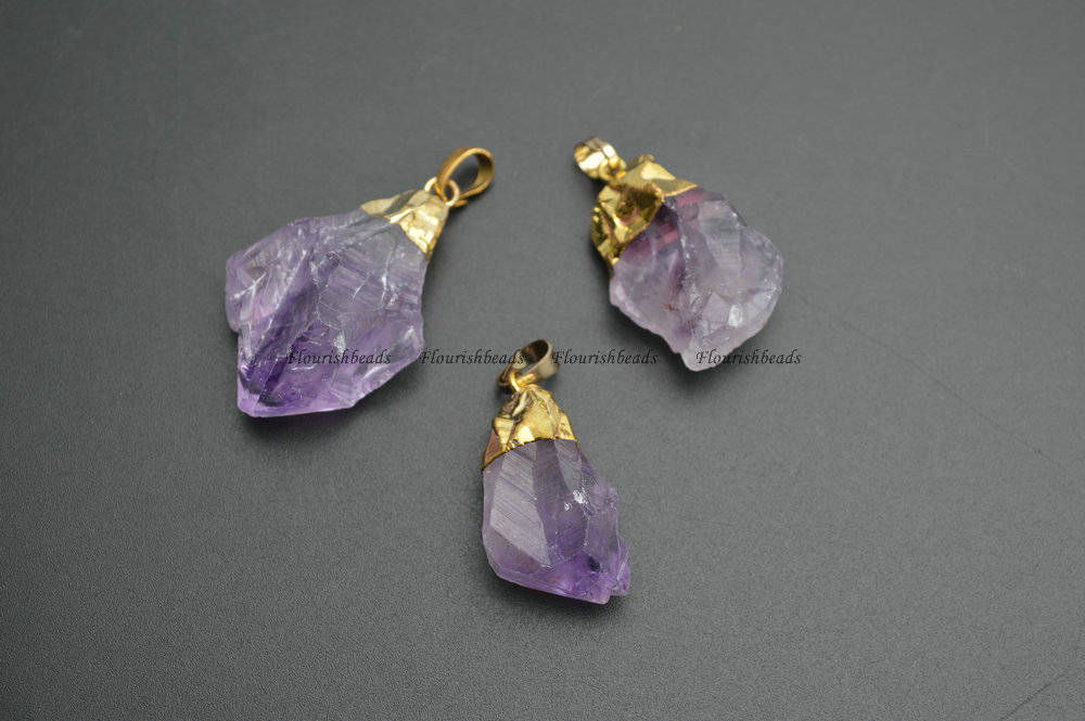 1pc Gold plating Natural Amethyst Rough Mineral Stone Pendant | Etsy
