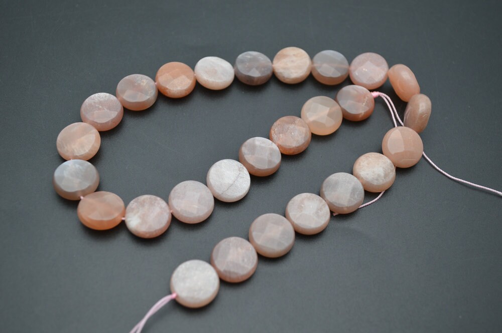 Faceted Natural Sunstone Flat Round Coin Shape Peach Moonstone Stone ...