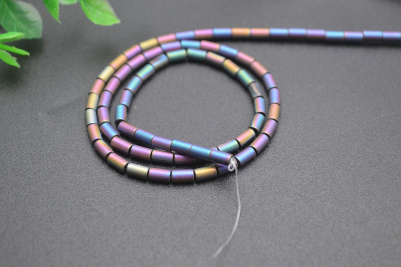 1strand Matte Rainbow Color Electroplating Hematite 3x5mm Cylinder Tube ...