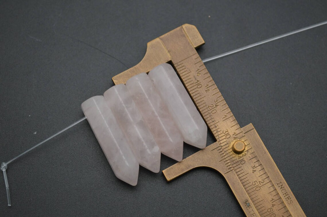 4pc Natural Rose Quartz Pillar 8x32mm Stone Cylinder Point Loose Beads ...