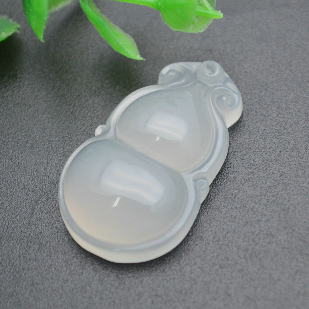 Natural Gray Chalcedony Carved Lucky Calabash Stone Pendant for ...