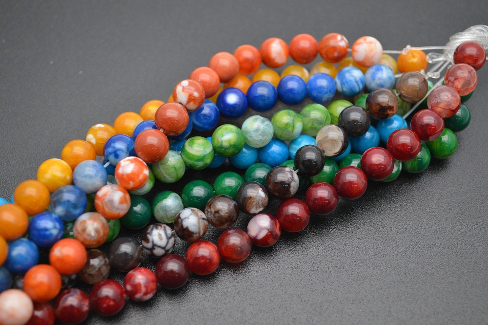 8mm Smooth Fire Agate Stone Round Beads Beautiful Veins DIY Jewelry ...