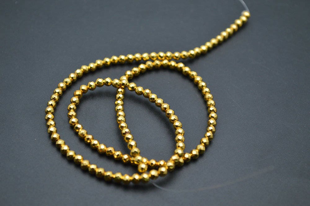 Faceted Gold Color Electroplating Hematite Round Loose Beads - Etsy