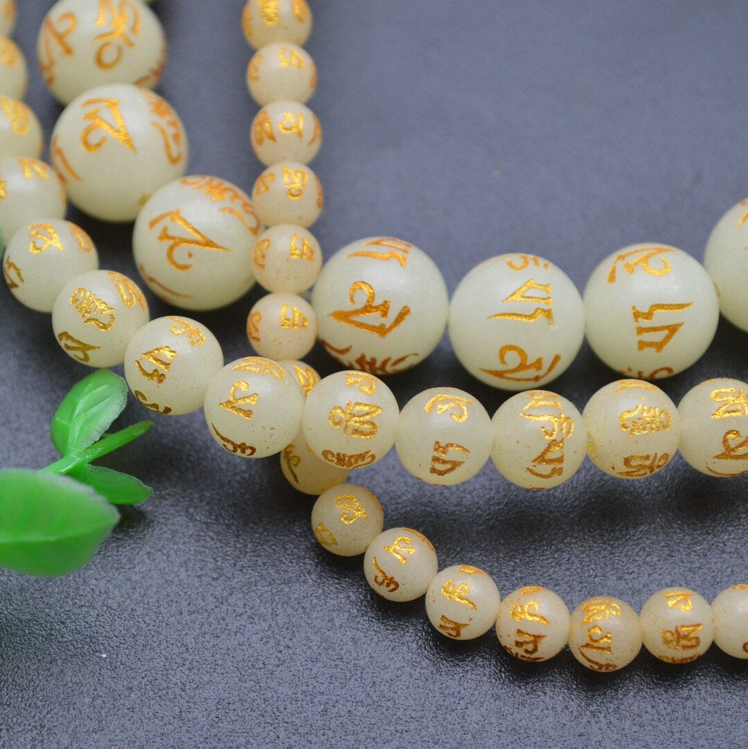 6mm 8mm 10mm 12mm Carved Buddhist Om Mani Padme Hum Words Mantra Green ...