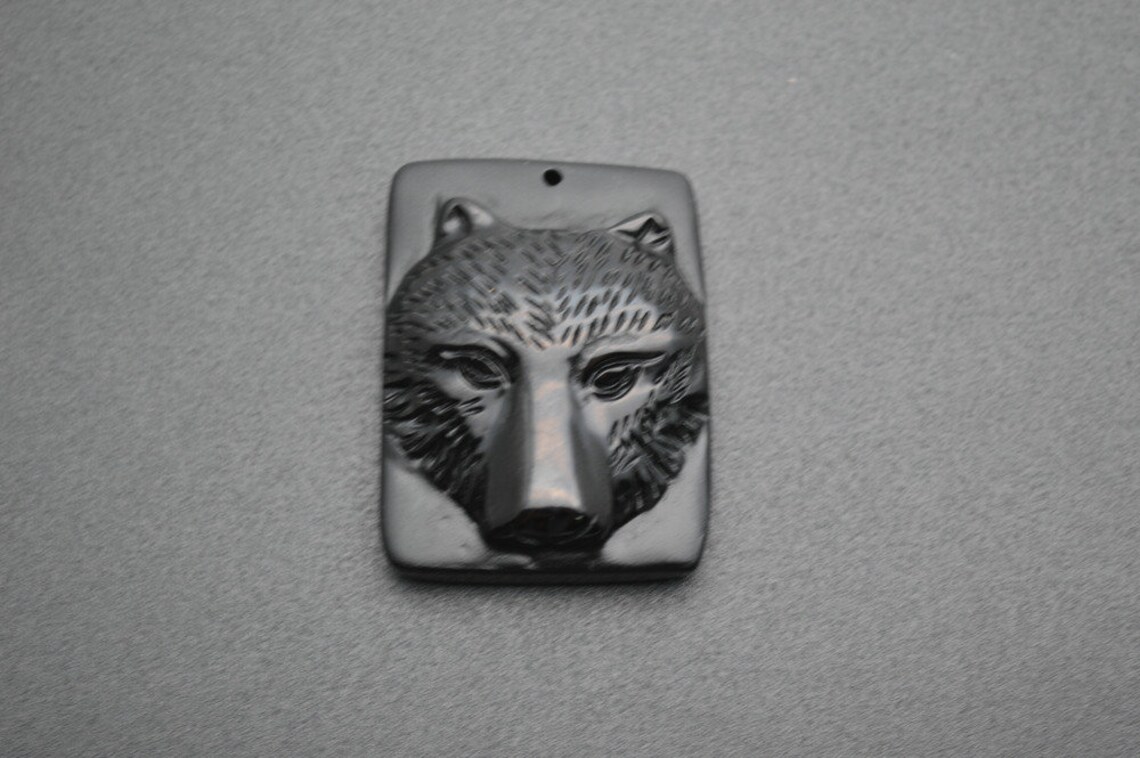 Natural Black Obsidian Carved Wolf Head Square Stone Pendant - Etsy
