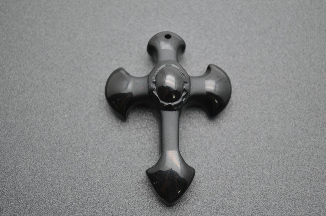 Natural Black Obsidian 35x50mm Cross Stone Pendant - Etsy
