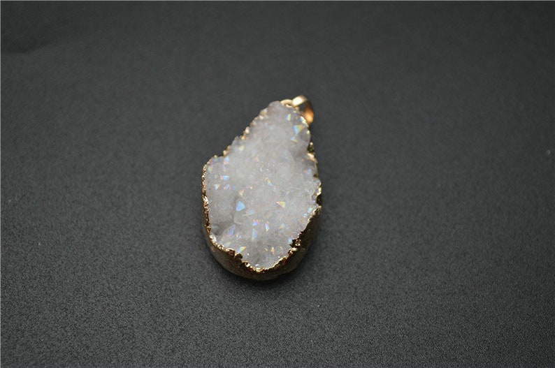 AB Plating White Druzy Stone Pear Pendant Drusy Quartz Jewelry | Etsy