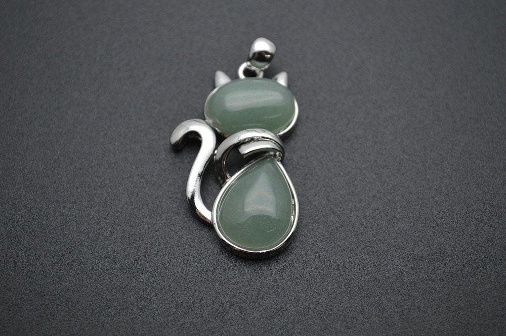 1pc Natural Stone Cabochons Cute Cat Animal Pendant Fit Necklace ...