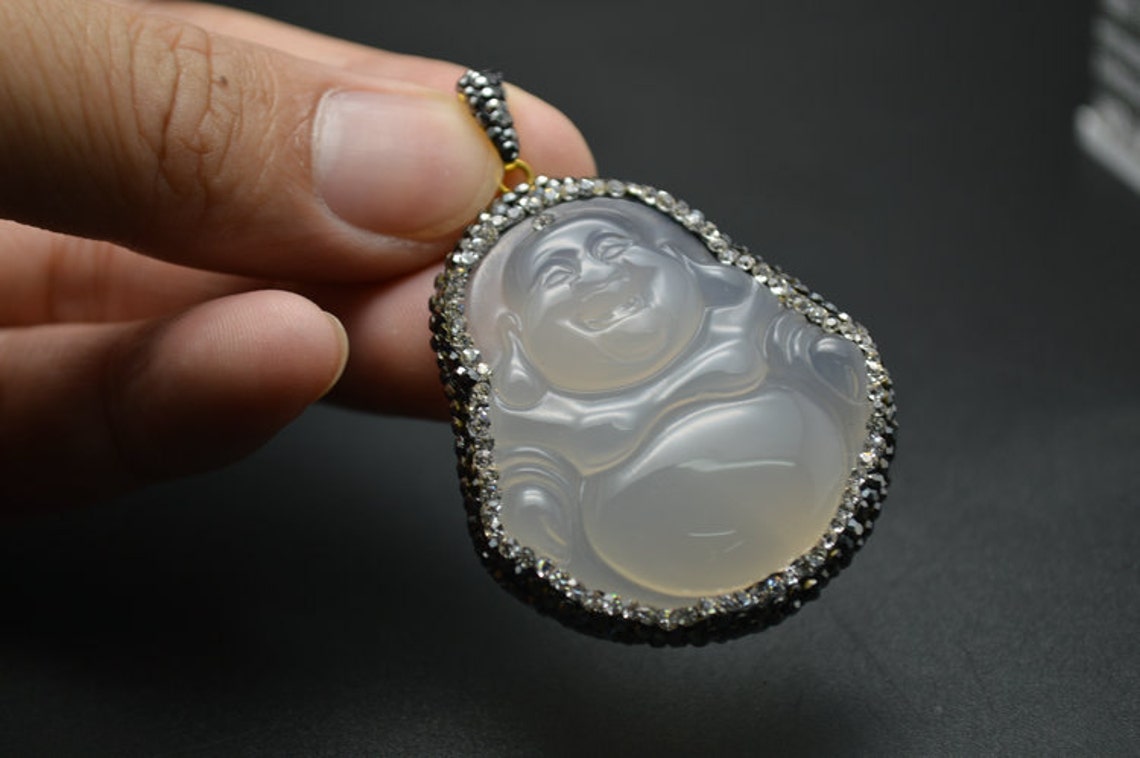 1pc Natural Gray Agate Chalcedony Carved Stone Laughing Buddha - Etsy