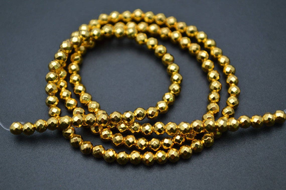 Faceted Gold Color Electroplating Hematite Round Loose Beads - Etsy