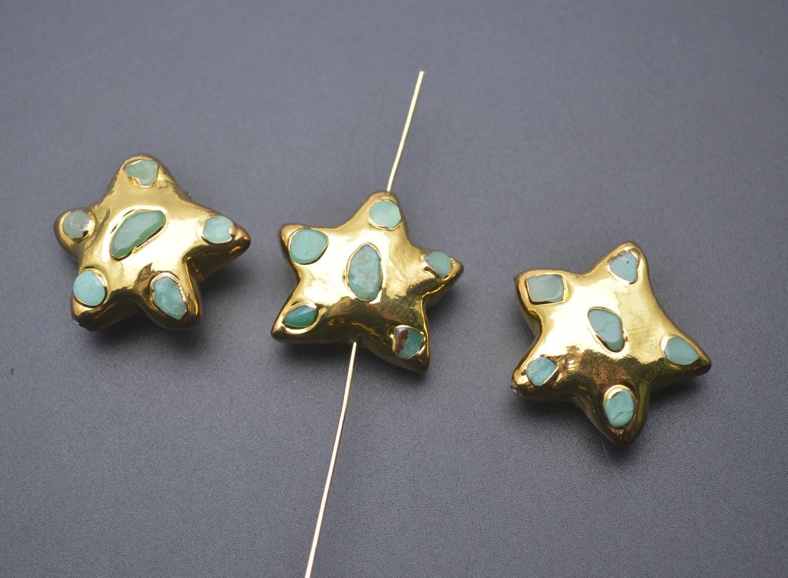New Design 25mm Big Star Shape Gold Plating Green Australia Jade ...