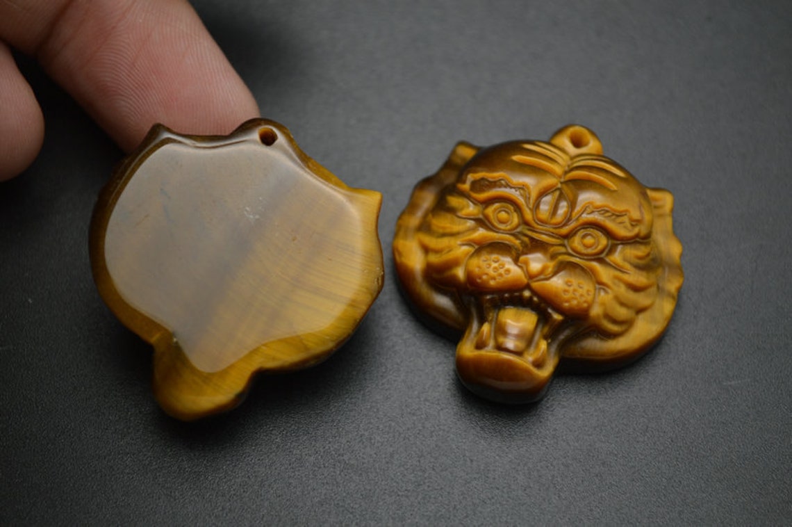 1pc Natural Yellow Tiger Eye Carved Tiger Eye Stone Tiger Head | Etsy