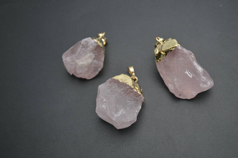 3pc Natural Amethyst / Rose Quartz Rough Mineral Gold plating | Etsy