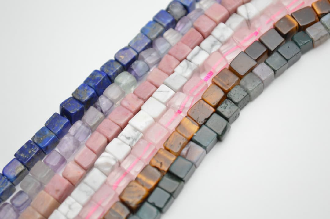 Various Natural Stone 4mm Cubic Shape Loose Beads Lapis / White Howlite ...