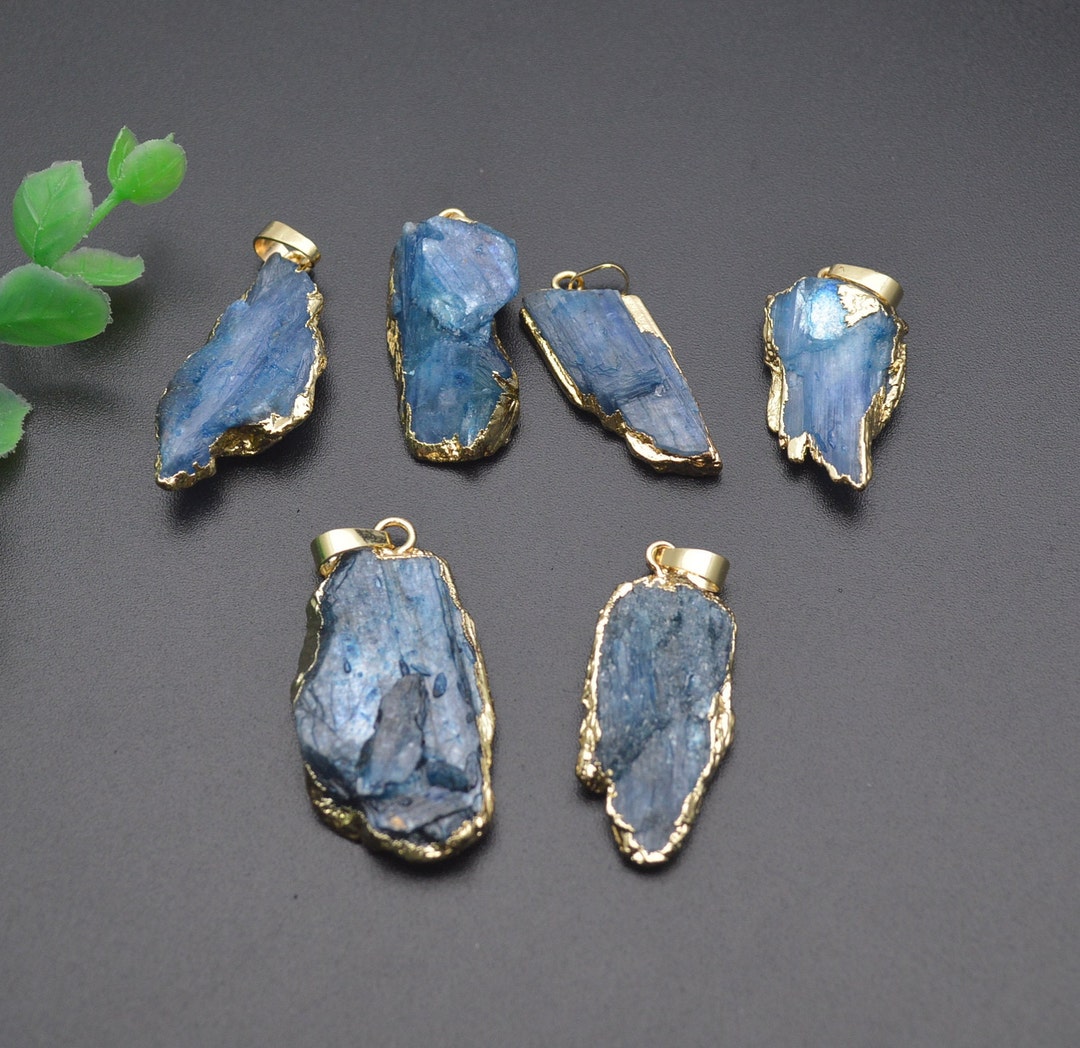 Gold Plating Natural Blue Kyanite Freeform Stone Slabe Pendant for ...