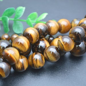 1 Strand 4mm~14mm Natural Yellow Tiger Eye Stone Smooth Round Beads DIY ...