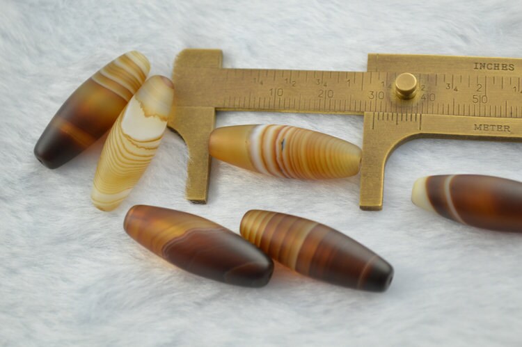 5pc 10x30mm Matte Banded Coffee Agate Long Barrel Tube Tibetan DZI ...