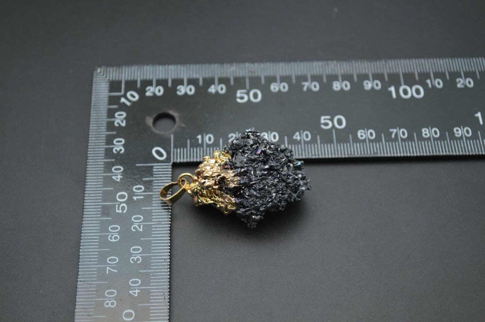 Shiny Black Rough Rainbow Stone Mineral Pendant Gold Plating | Etsy