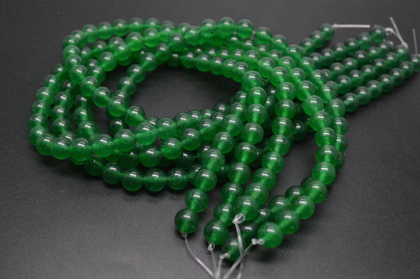 Dyed Green Malai Jade Stone Smooth Round Loose Beads DIY Jewelry Making ...