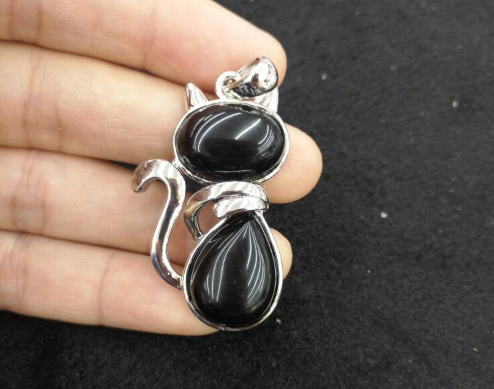 1pc Natural Stone Cabochons Cute Cat Animal Pendant Fit Necklace ...