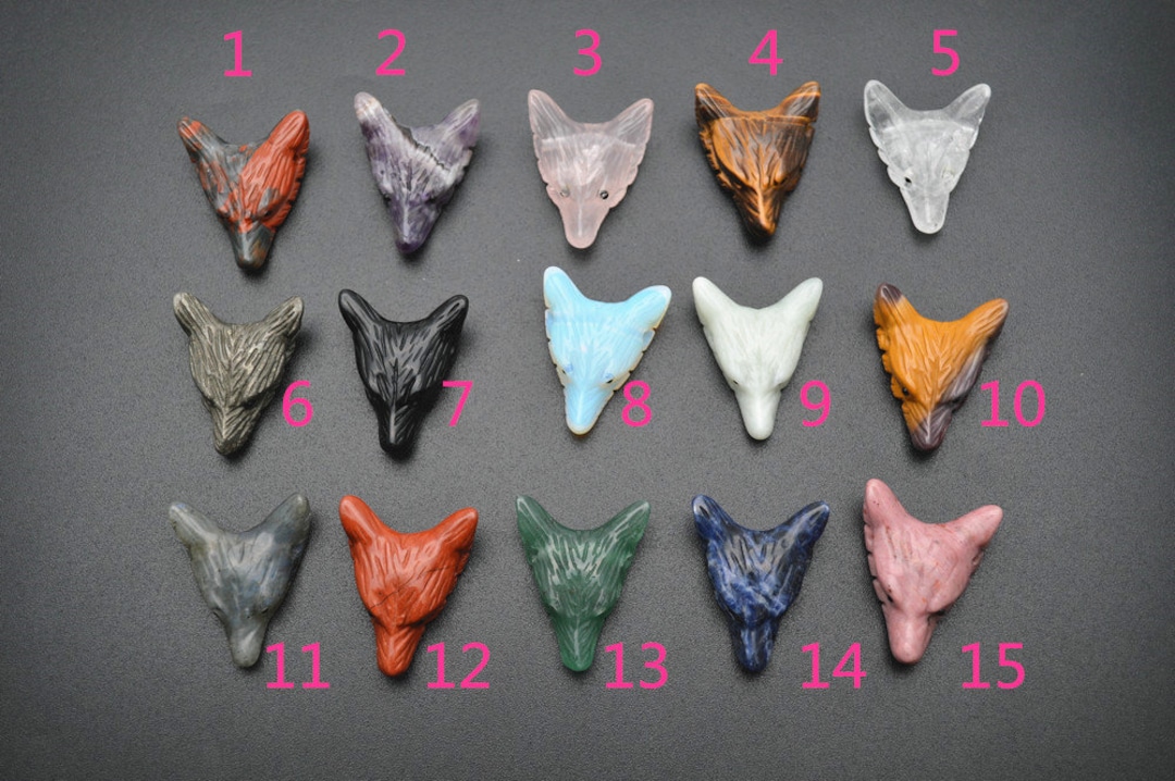 Natural Crystal Stone Wolf Pendant Gemstone Carved Stone Animal Head ...