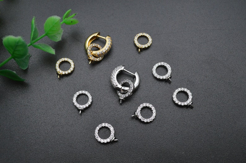 10pc Pin Style CZ Paved Round Circle Loop Jewelry Connectors for ...