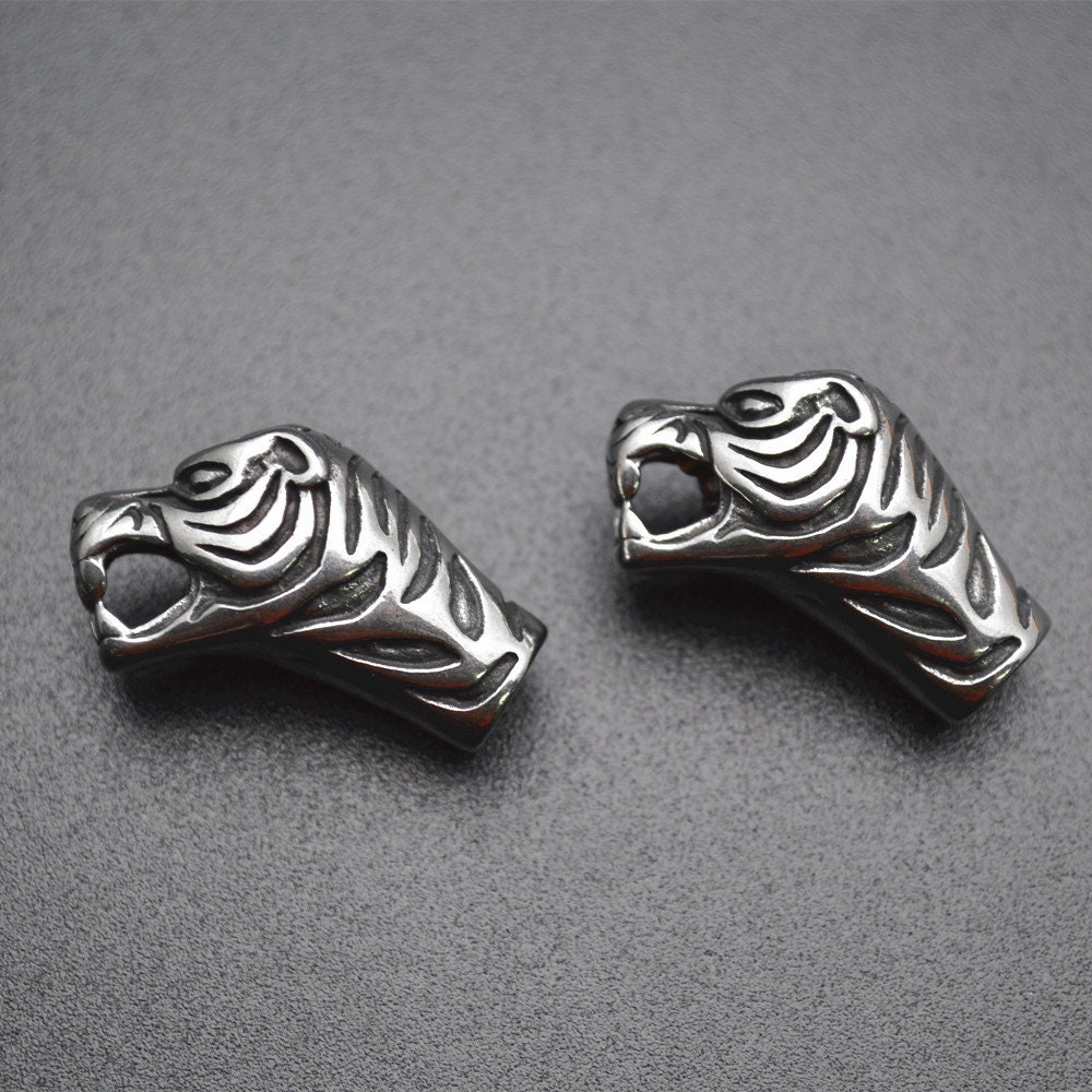 5pc Stainless Steel Tiger Head Shape Metal Beads Bracelet Connectors ...