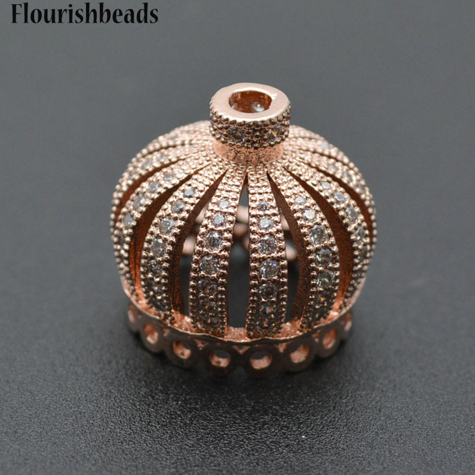 1pc 20mm Paved CZ Beads Crown Shape Bead Caps Fit Tassel Pendant Making ...