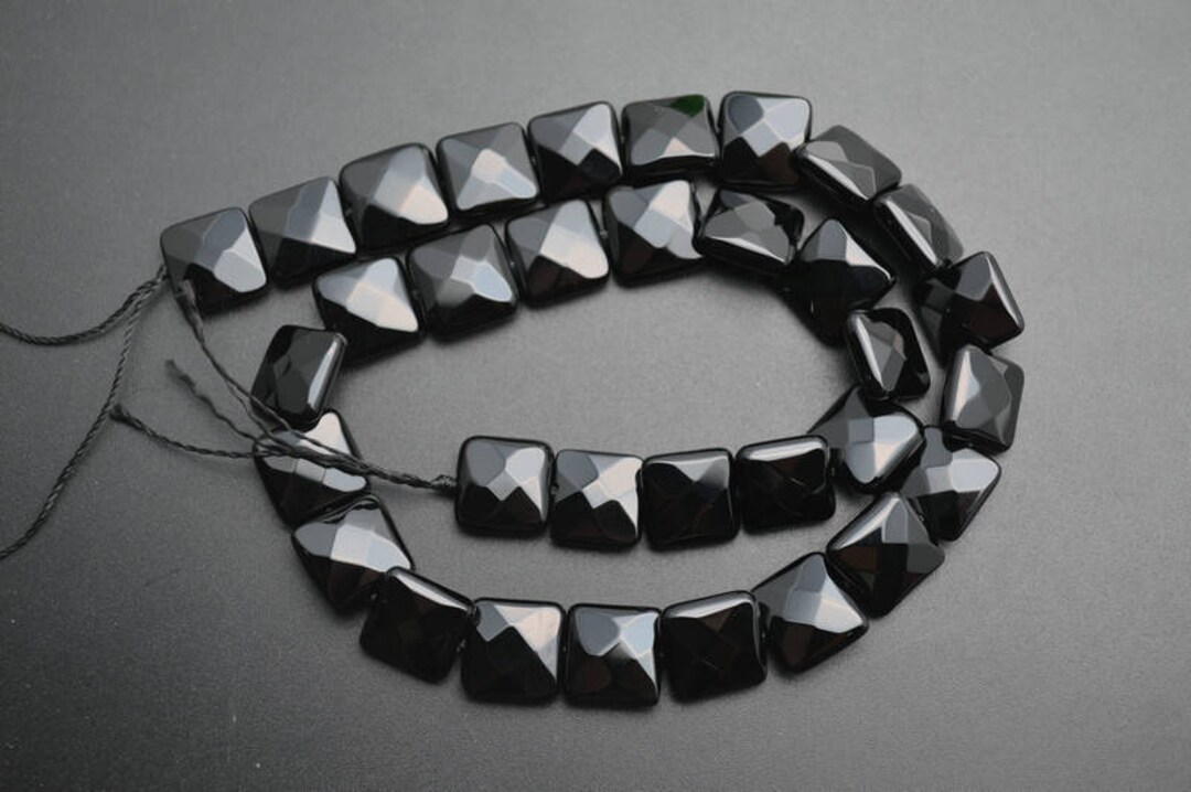 Grade A Faceted Black Onyx Agate Flat Square Shape Stone Loose Beads ...
