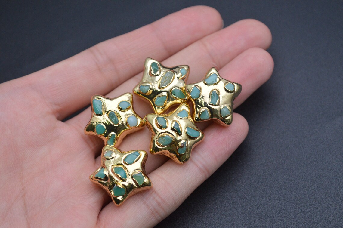 New Design 25mm Big Star Shape Gold Plating Green Australia Jade ...