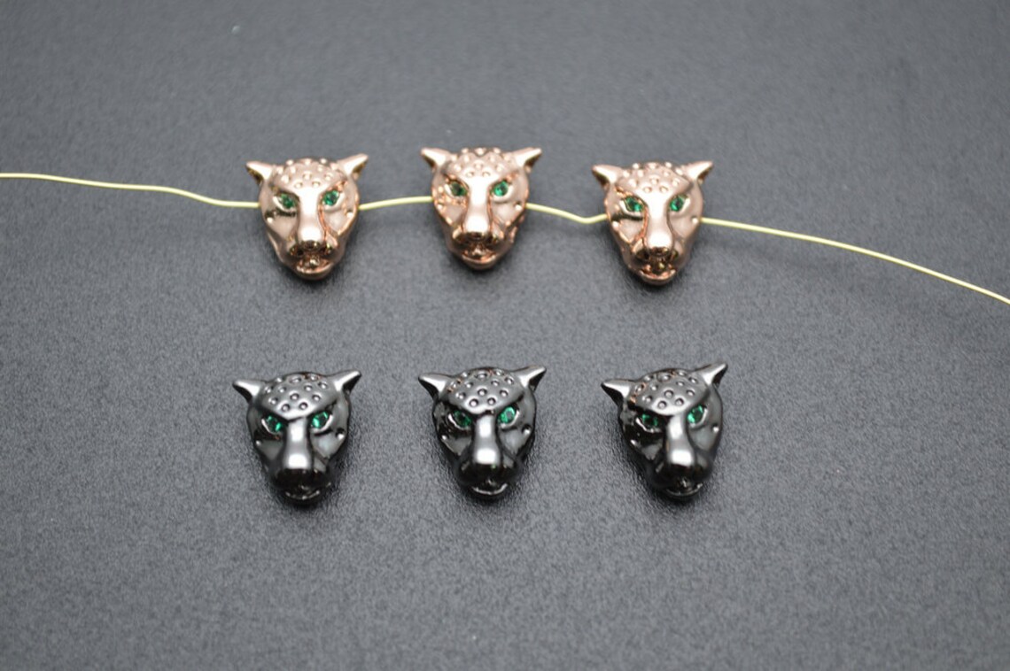 5pc New Design Leopard Head Metal Animal Spacer Loose Beads Green Cubic ...