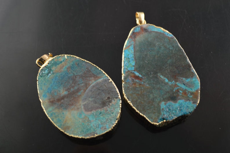 1pc 18k gold plating Unique Blue Ocean Jasper Stone Square | Etsy