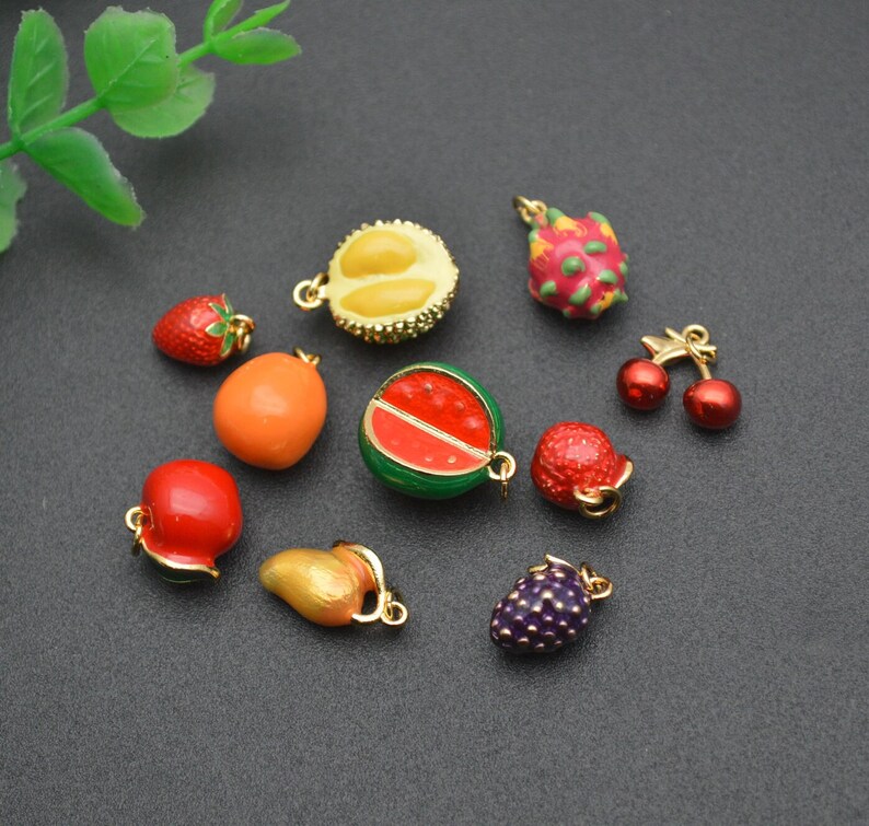 10pc Various Fruits Desings Enamel Metal Charms for Bracelets Earrings ...
