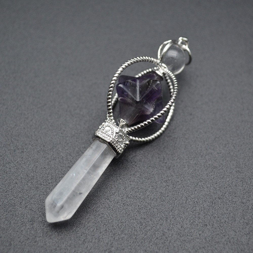 Double Layer Natural Crystal Quartz Point Pillar With Gemstone Star ...