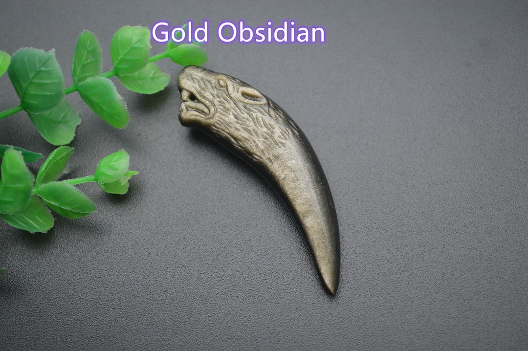 Carved Natural Pure Black Obsidian Stone Wolf Head and Teeth Pendant - Etsy