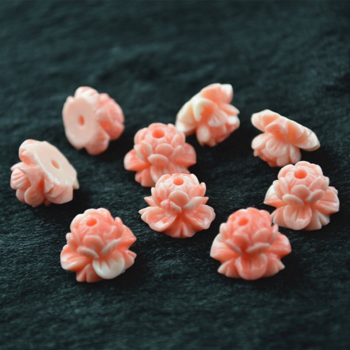 10pc Beautiful Pink Color Resin Carved 14mm Lotus Base Loose Beads Cute ...