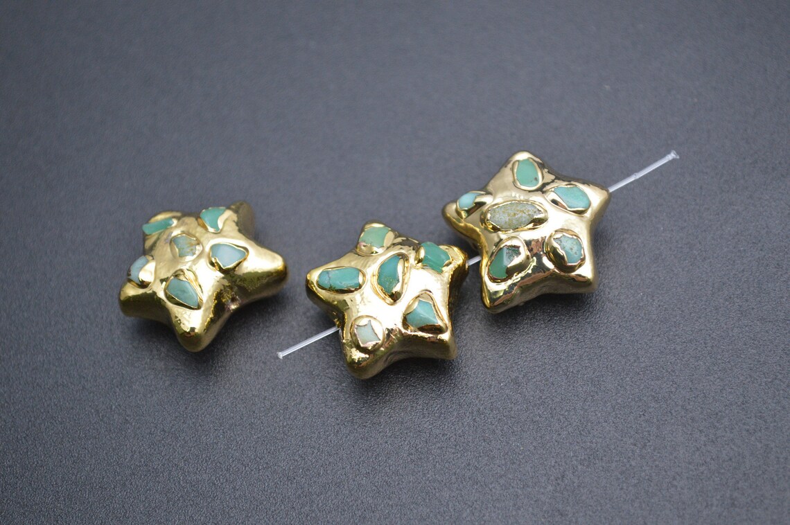 New Design 25mm Big Star Shape Gold Plating Green Australia Jade ...