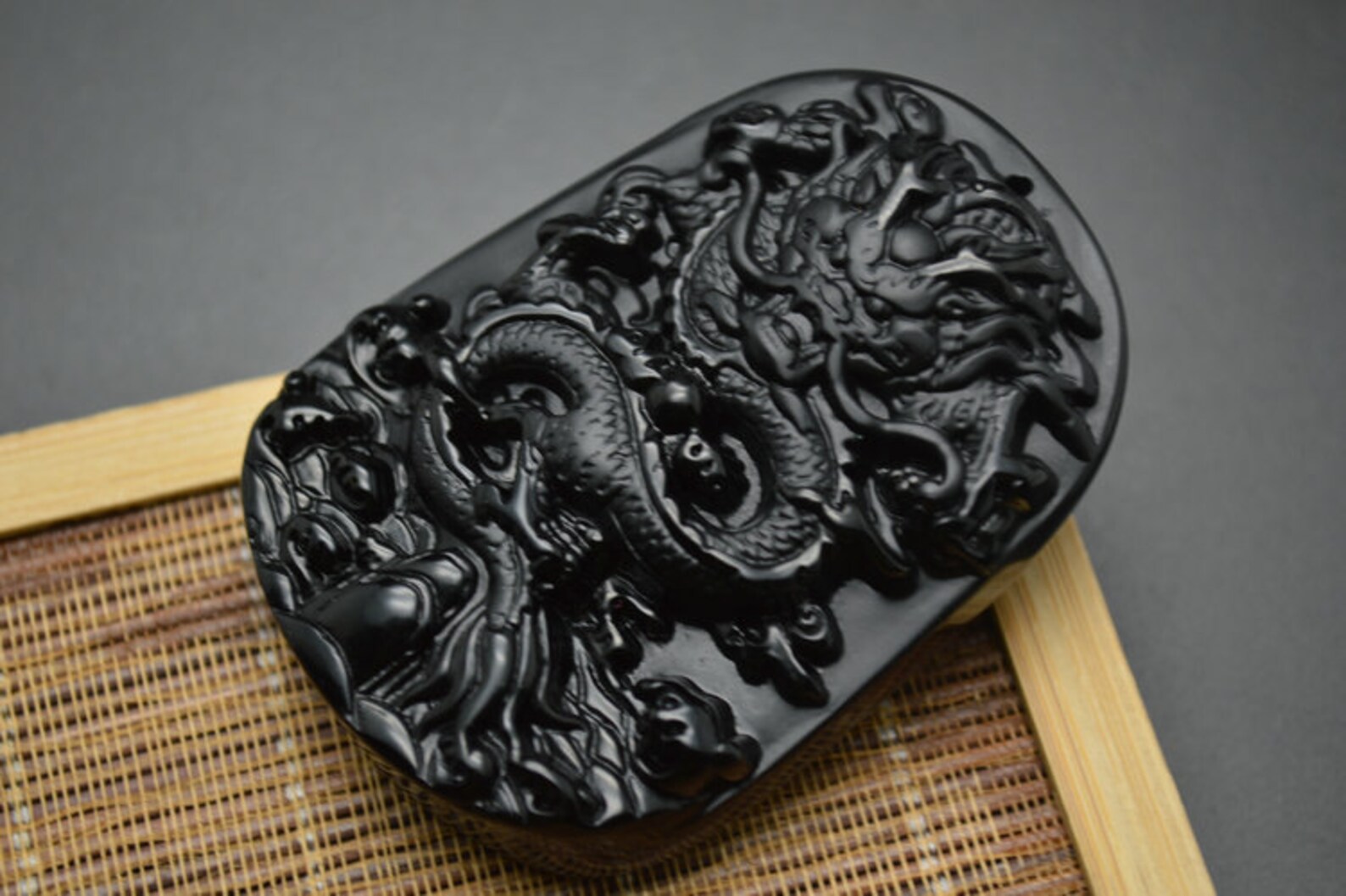 Cool Outstanding Natural Black Obsidian Carved Lucky Chinese - Etsy