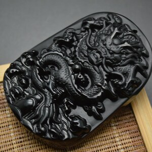 Cool Outstanding Natural Black Obsidian Carved Lucky Chinese - Etsy