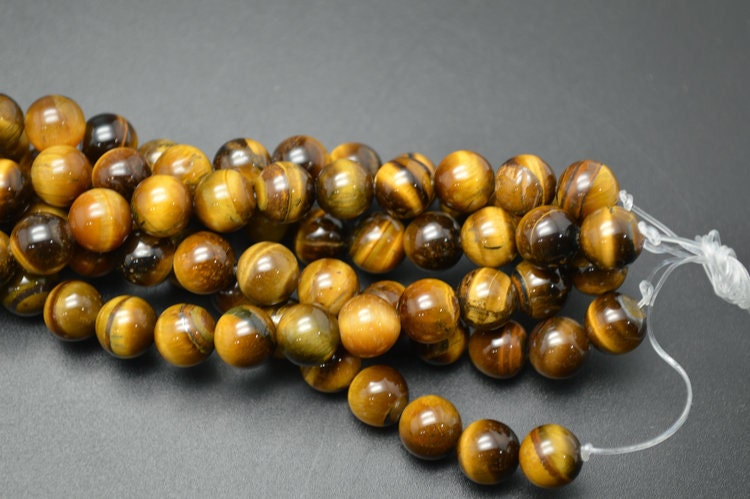 1 Strand 4mm~14mm Natural Yellow Tiger Eye Stone Smooth Round Beads DIY ...